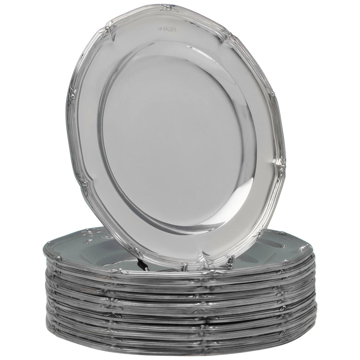 Neoclassical Revival Antique Sterling Silver Set of 12 Dinner Plates ...