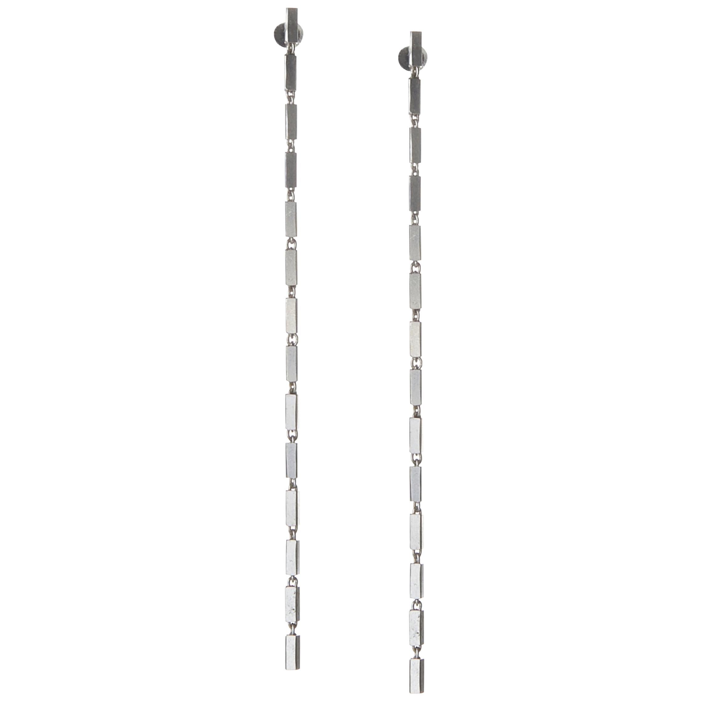 Sterling Silver Simple Greek Lightweight Chain Box Rectangular Earrings ...