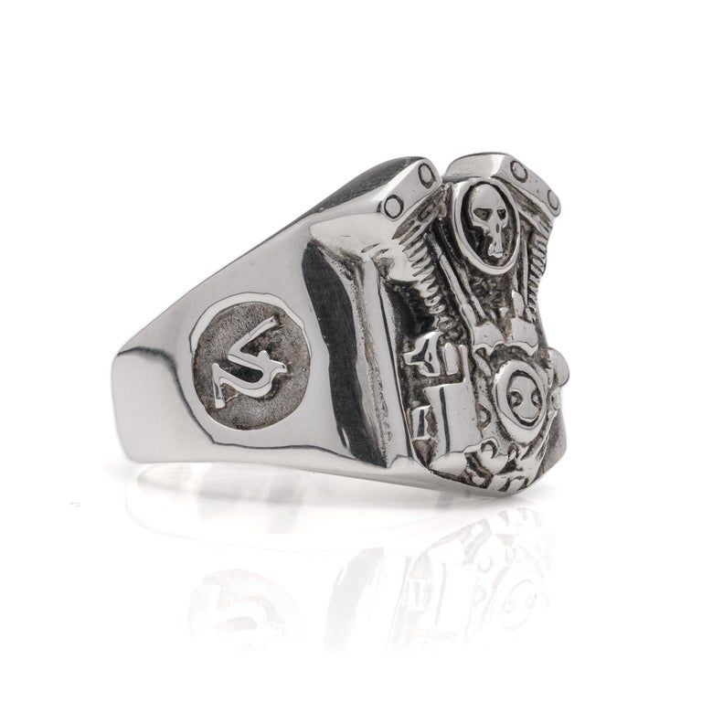 Sterling Silver Skull Biker Engine Ring For Sale at 1stDibs