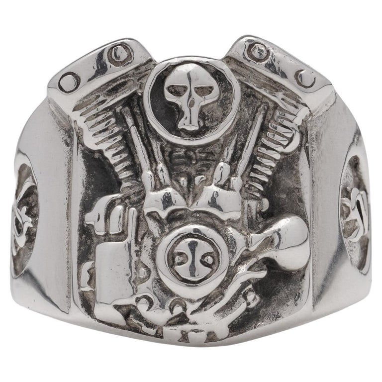 Sterling Silver Skull Biker Engine Ring For Sale at 1stDibs