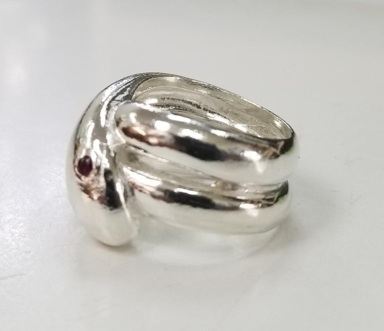 Sterling Silver "Snake" Ring with a Ruby Eye For Sale at 1stDibs
