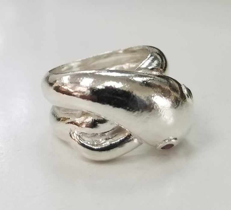 Sterling Silver "Snake" Ring with a Ruby Eye For Sale at 1stDibs