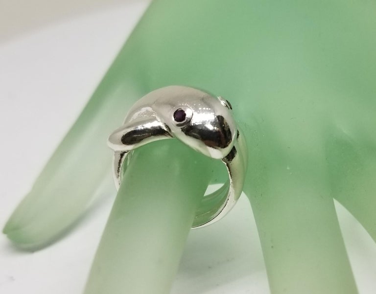 Sterling Silver "Snake" Ring with a Ruby Eye For Sale at 1stDibs