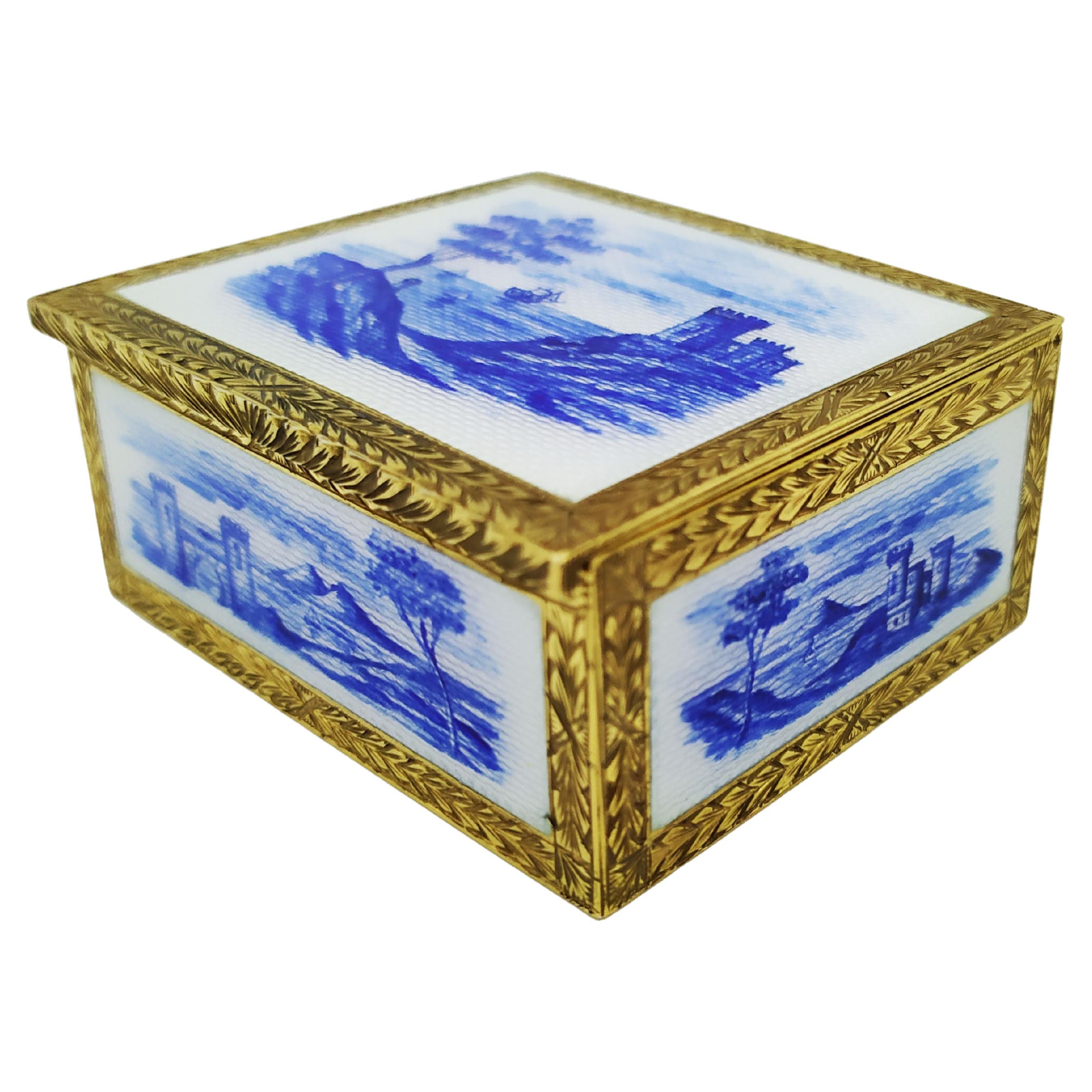 Sterling Silver Snuff Box Fire Enameled Hand Painted Miniature ...