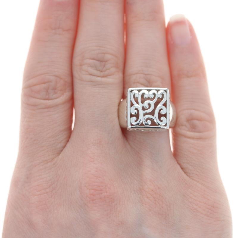 Sterling Silver Square Statement Ring - 925 Scrollwork For Sale at 1stDibs