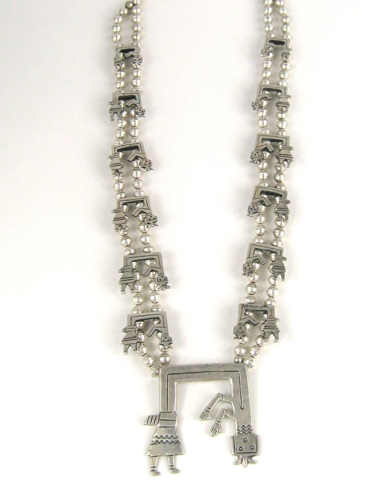Sterling Silver Yei Squash Necklace Hopi Native American Sand Cast For ...