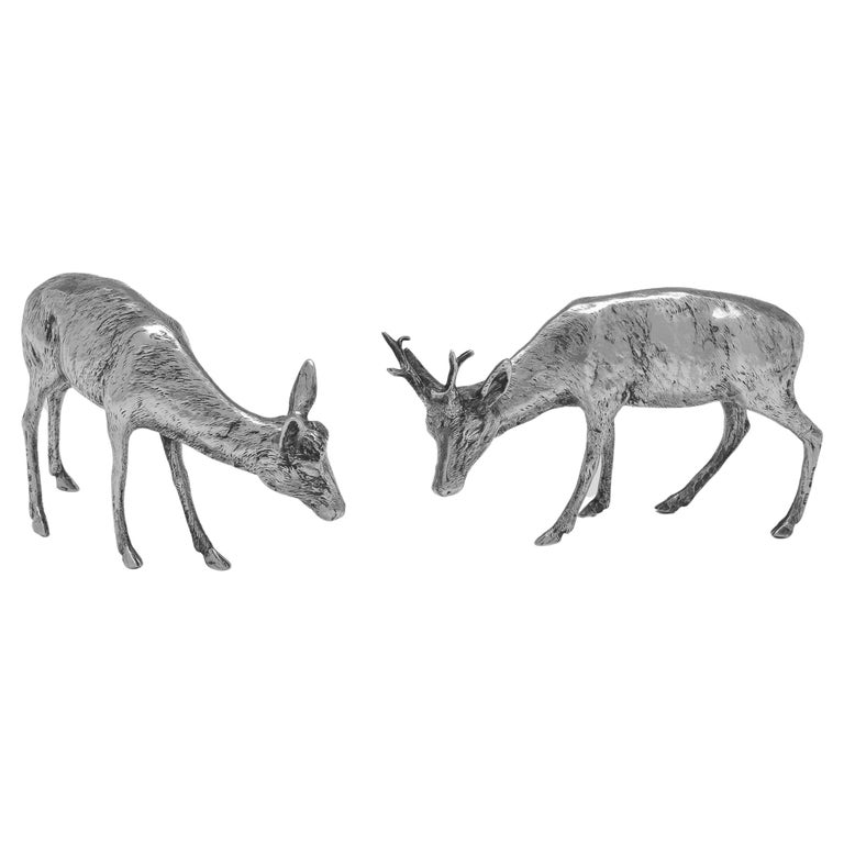 Cast Sterling Silver Models of a Stag and Doe - Marked London 1938 - I ...