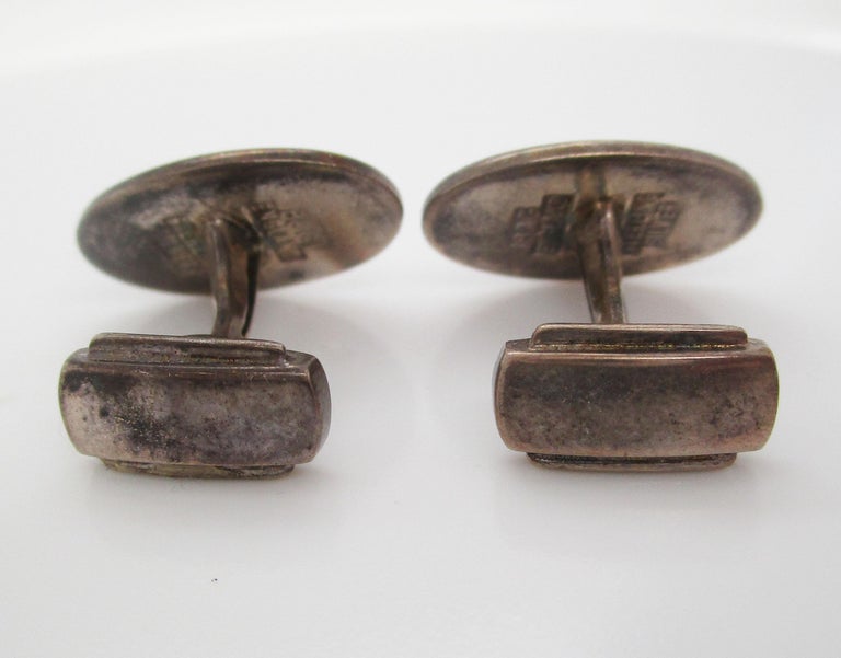 Sterling Silver Swivel Bar Blue Enamel Golfer Cufflinks For Sale at 1stDibs
