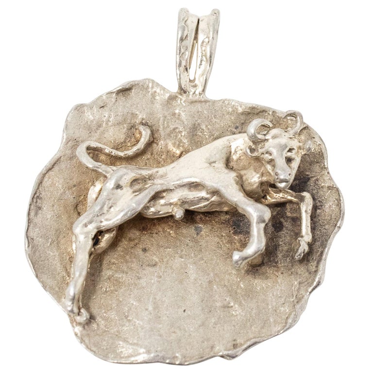 Sterling Silver Taurus Pendant, Vintage For Sale at 1stDibs
