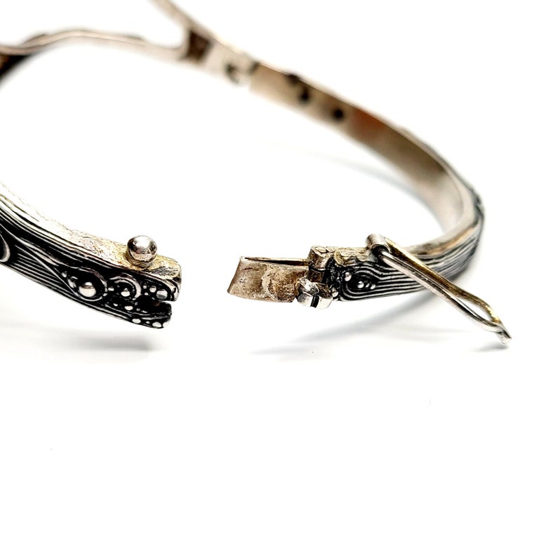 Sterling Silver Textured Large Amber Hinged Bangle Bracelet at 1stDibs