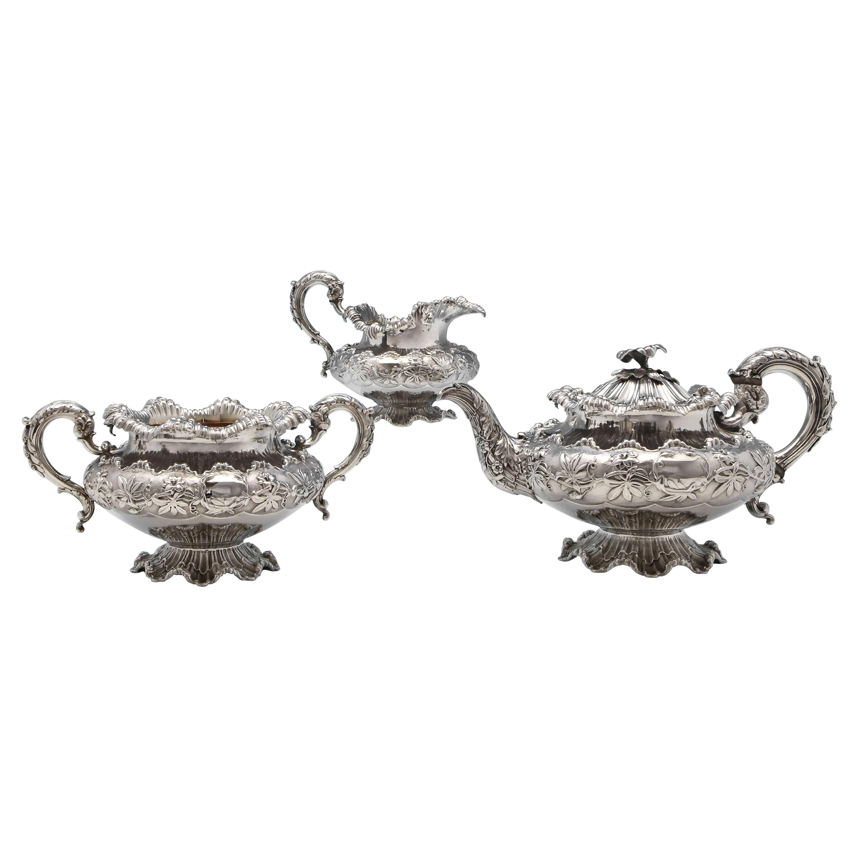William IV Antique Sterling Silver Three-Piece 'Coral' Tea Set by ...