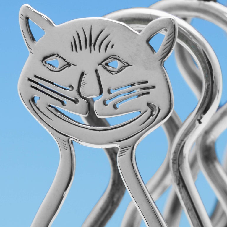 Edwardian Novelty Sterling Silver Cat Toast Rack by Levi and Salaman in ...