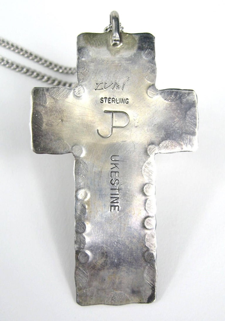 Sterling Silver Turquoise Cross Pendant Necklace Native American Zuni ...