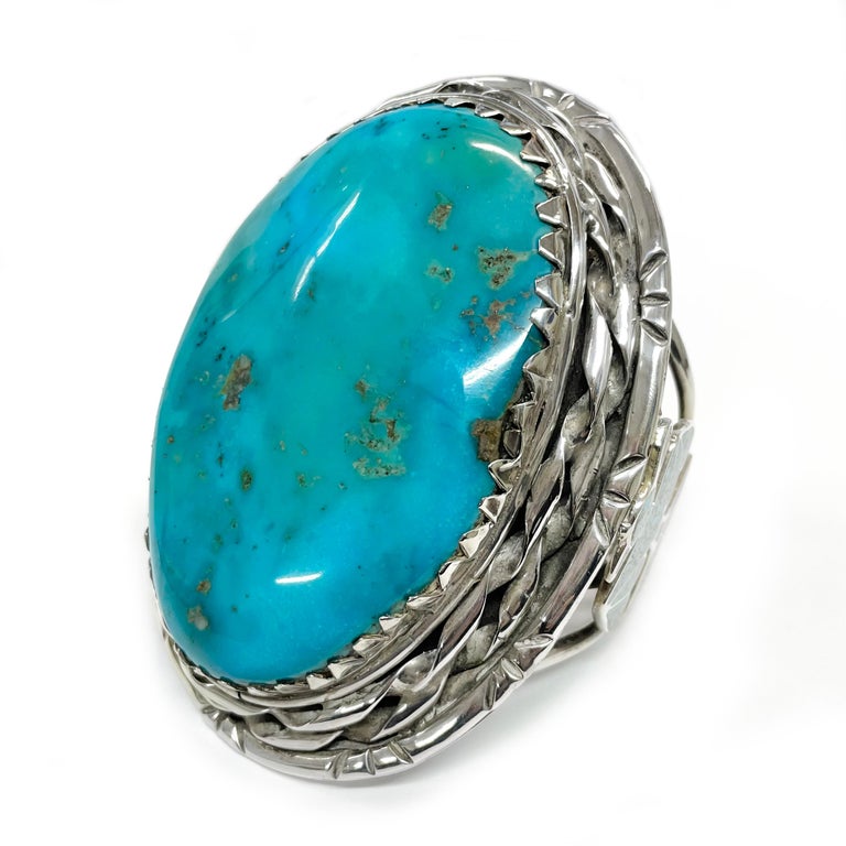Sterling Silver Turquoise Thunderbird Cuff Bracelet For Sale at 1stDibs