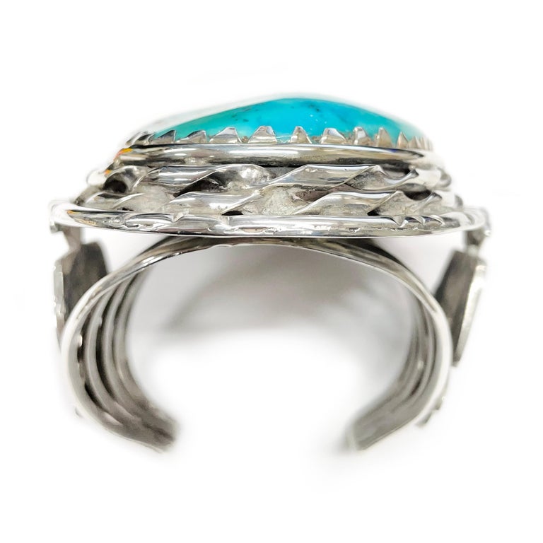 Sterling Silver Turquoise Thunderbird Cuff Bracelet For Sale at 1stDibs