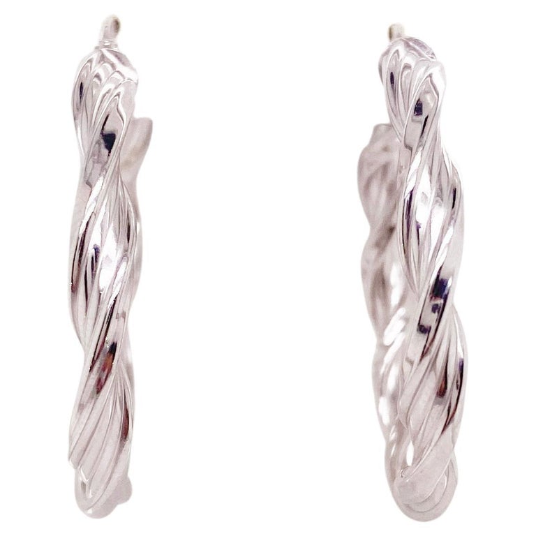 Twisted Hoop Earrings, High Polish Sterling Silver Earring Hoops For Sale at 1stDibs