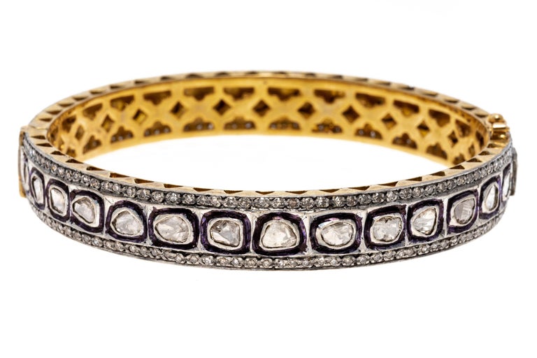 Sterling Silver Vermeil Macle and Round Diamond Hinged Bangle, App. 0. ...
