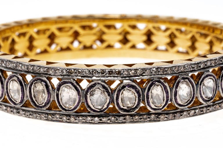 Sterling Silver Vermeil Macle and Round Diamond Hinged Bangle, App. 1. ...