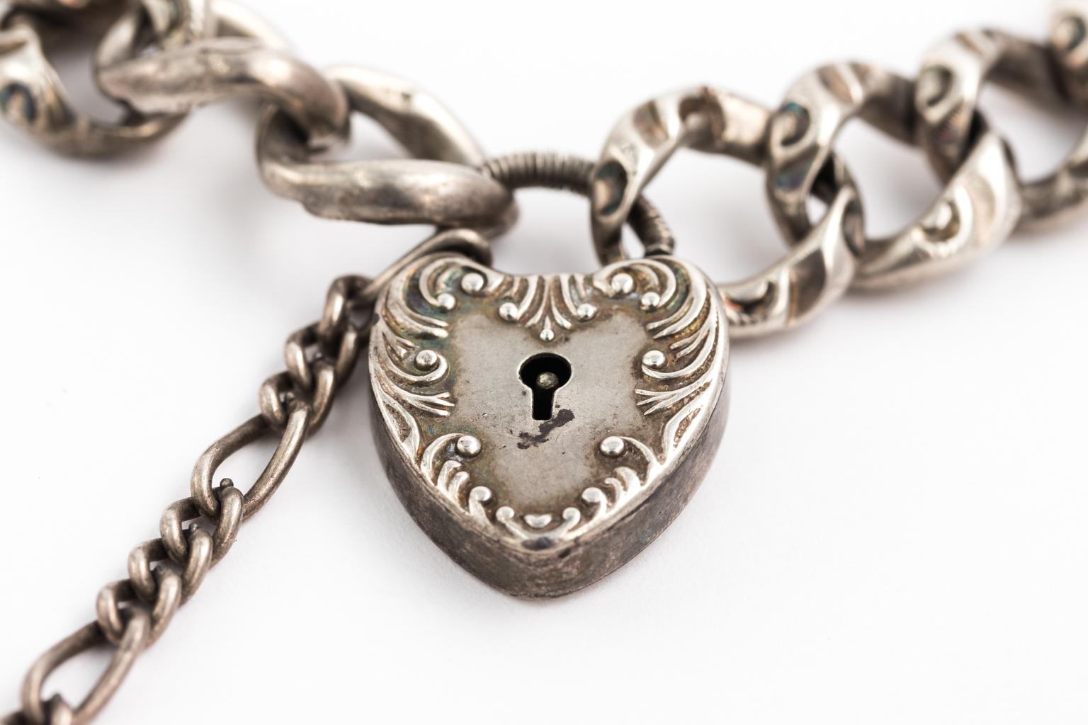 Sterling Silver Victorian Lock Bracelet with Key at 1stDibs | lock ...