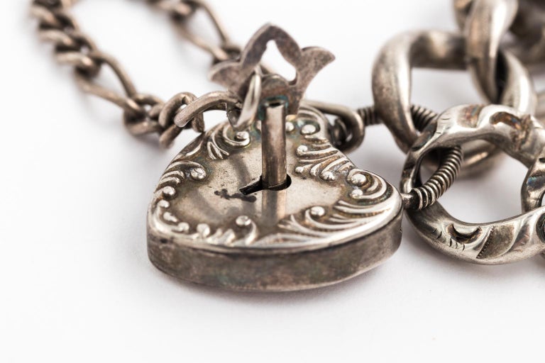 Sterling Silver Victorian Lock Bracelet with Key at 1stDibs | lock ...