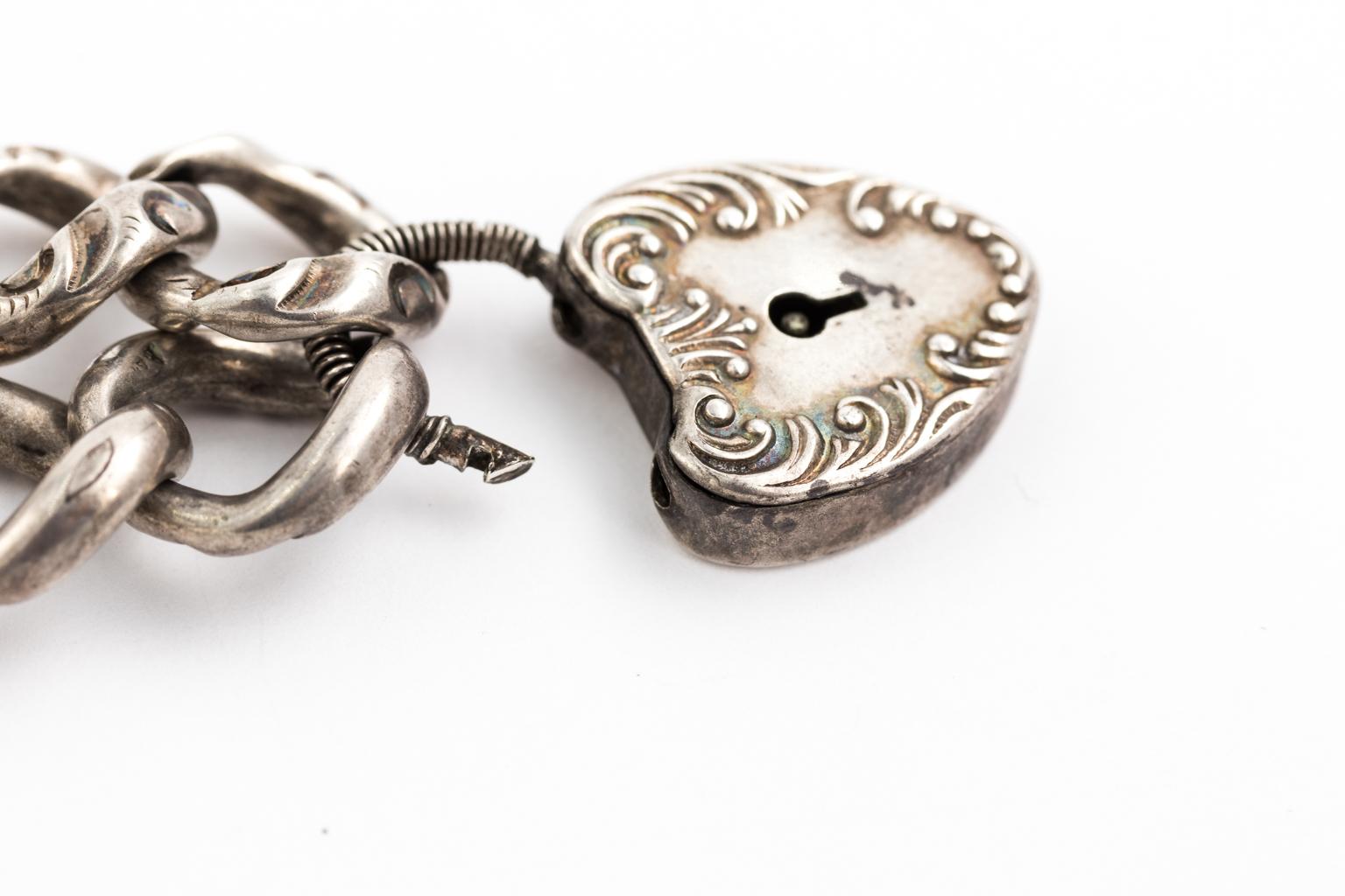 Sterling Silver Victorian Lock Bracelet with Key at 1stDibs | lock ...