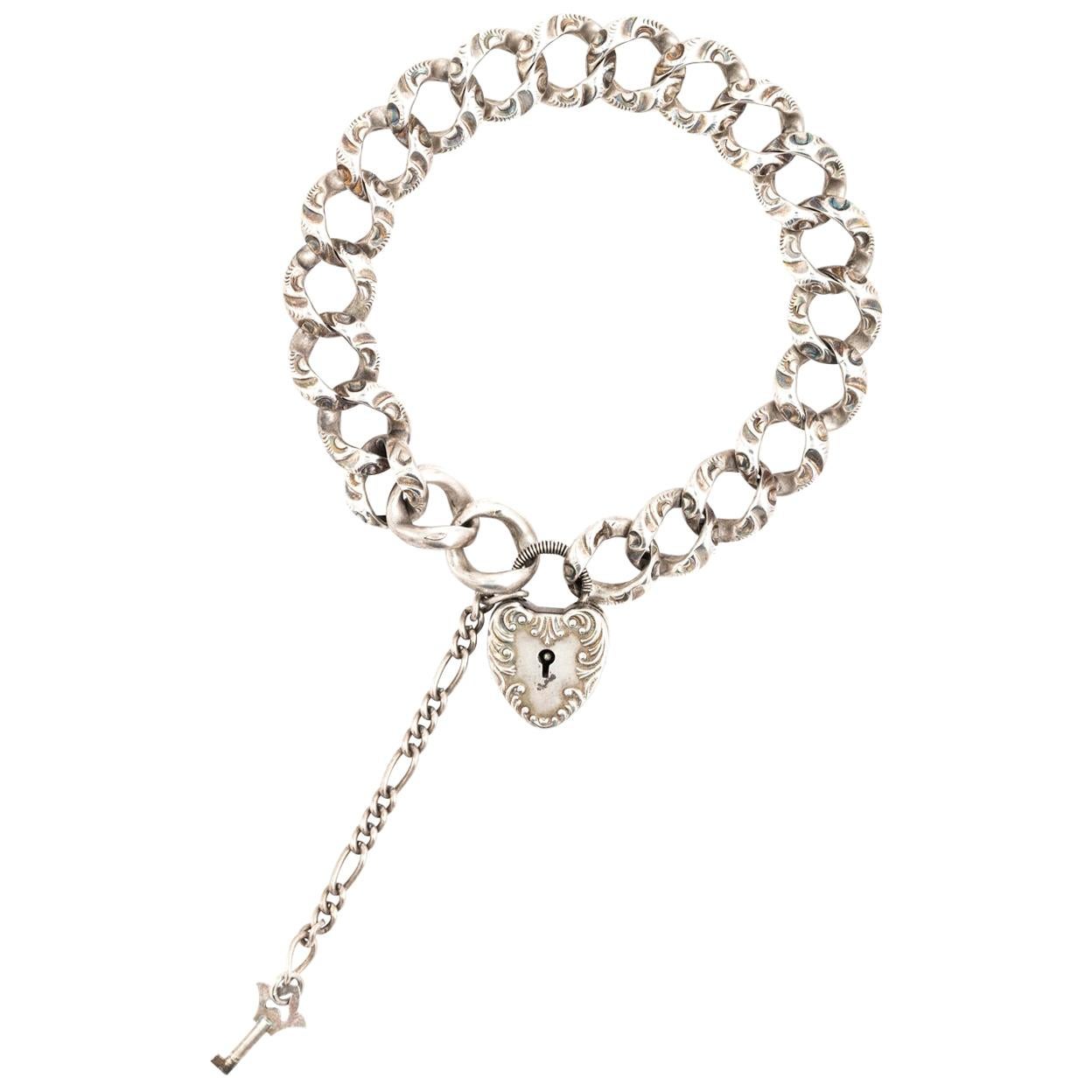 Sterling Silver Victorian Lock Bracelet with Key at 1stDibs | lock ...