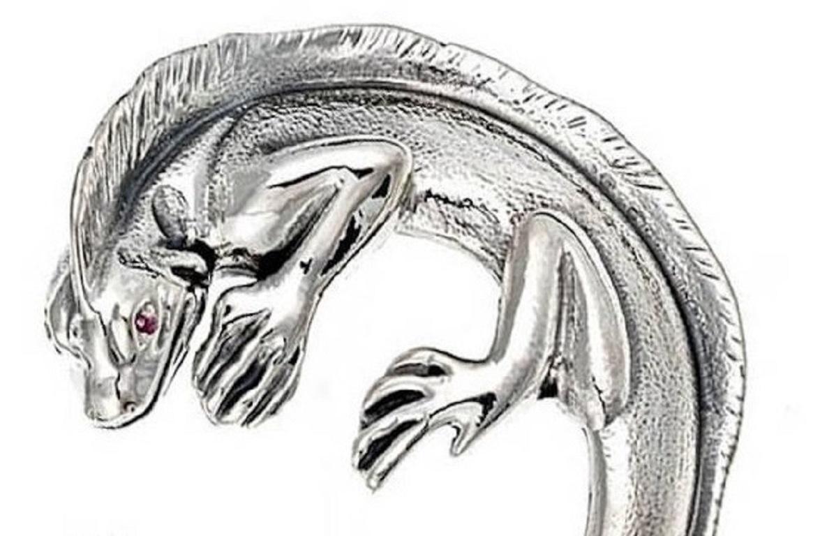 Sterling Silver with Rubies Iguana Brooch For Sale at 1stDibs