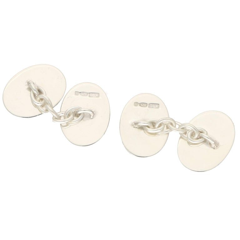 Sterling Silver with Turquoise Enamel Chain Link Cufflinks For Sale at ...
