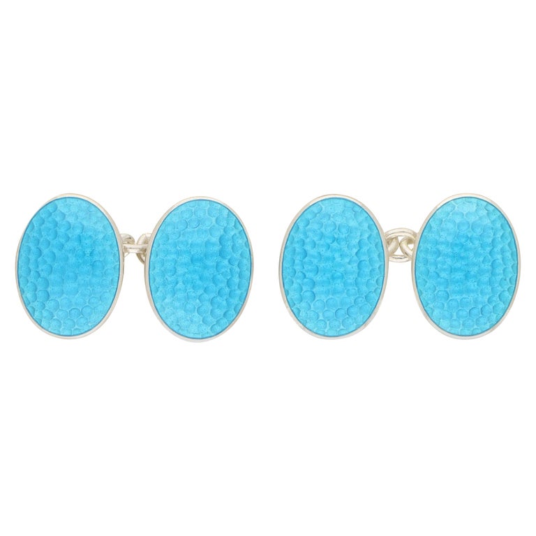 Sterling Silver with Turquoise Enamel Chain Link Cufflinks For Sale at ...
