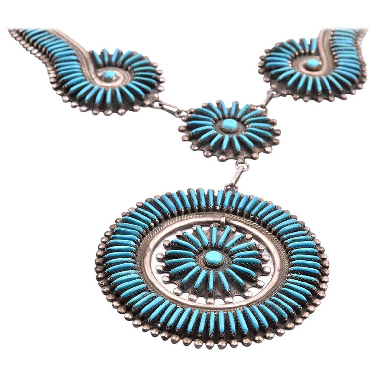 Sterling Silver Zuni Native American Turquoise Petit Point Necklace at ...