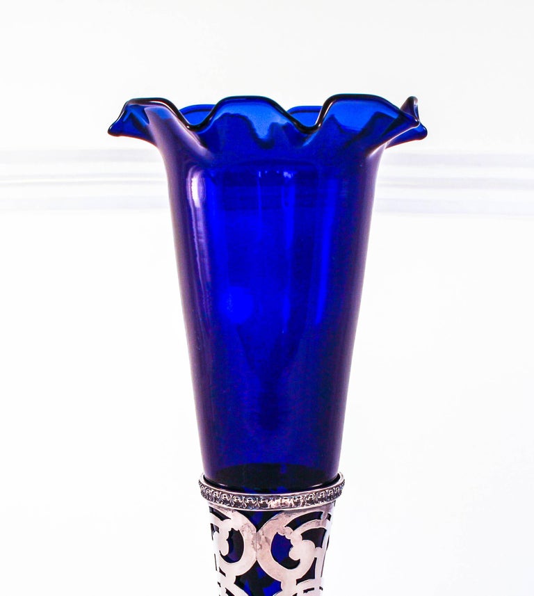 Sterling Vase with Cobalt Liner at 1stDibs