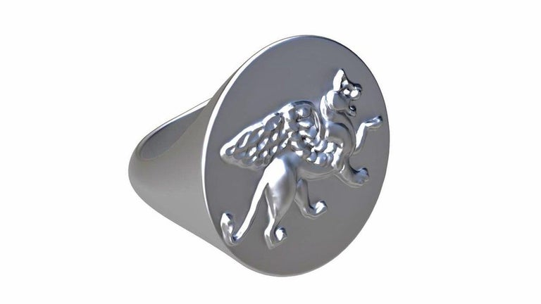 Customizable Sterling Winged Griffin Lion Signet Ring For Sale at 1stDibs