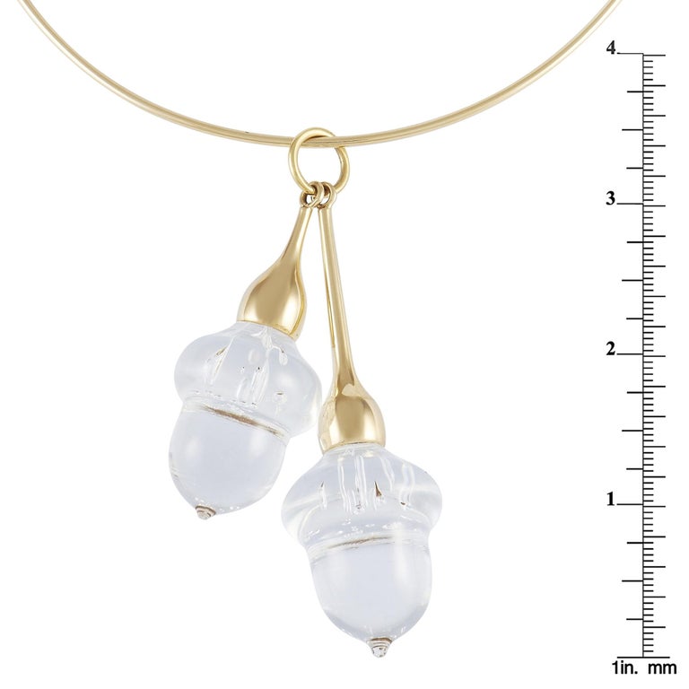 Steuben 18K Yellow Gold Crystal Acorn Double Drop Necklace For Sale at ...