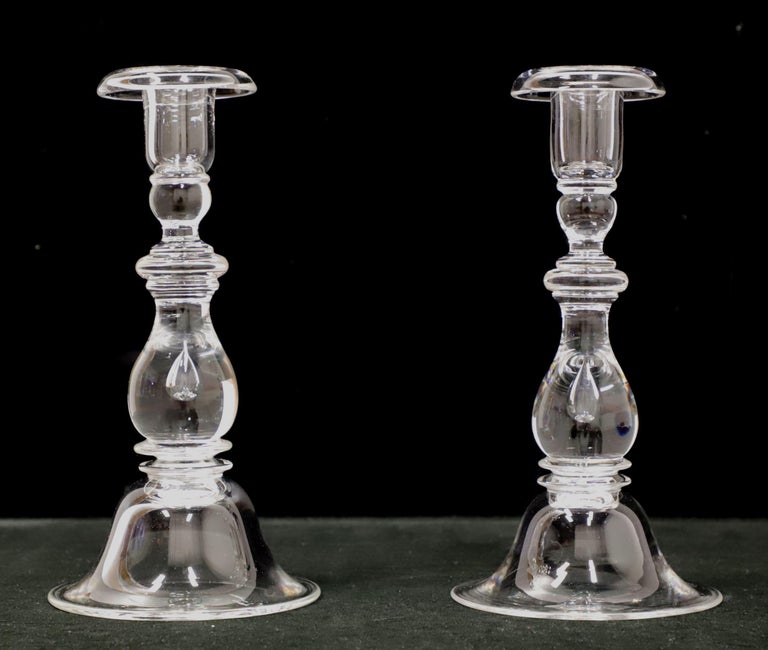 STEUBEN Single Light Teardrop Candlesticks - Pair at 1stDibs
