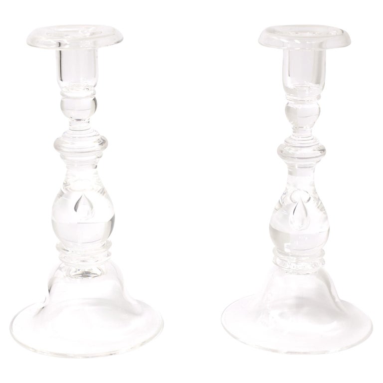 STEUBEN Single Light Teardrop Candlesticks - Pair at 1stDibs