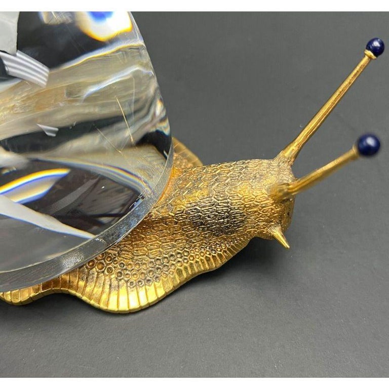 Steuben Art Glass and Vermeil Sterling Silver Snail Sculpture by Paul ...
