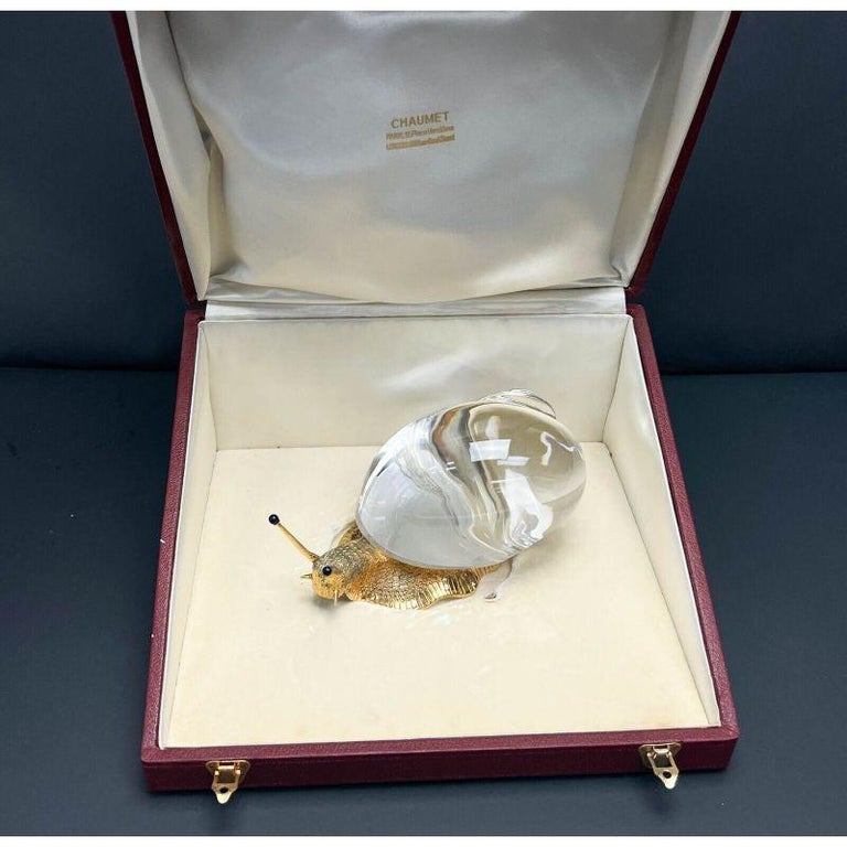 Steuben Art Glass and Vermeil Sterling Silver Snail Sculpture by Paul ...