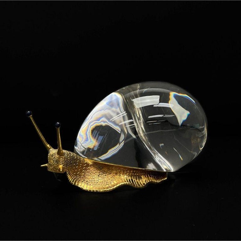 Steuben Art Glass and Vermeil Sterling Silver Snail Sculpture by Paul ...