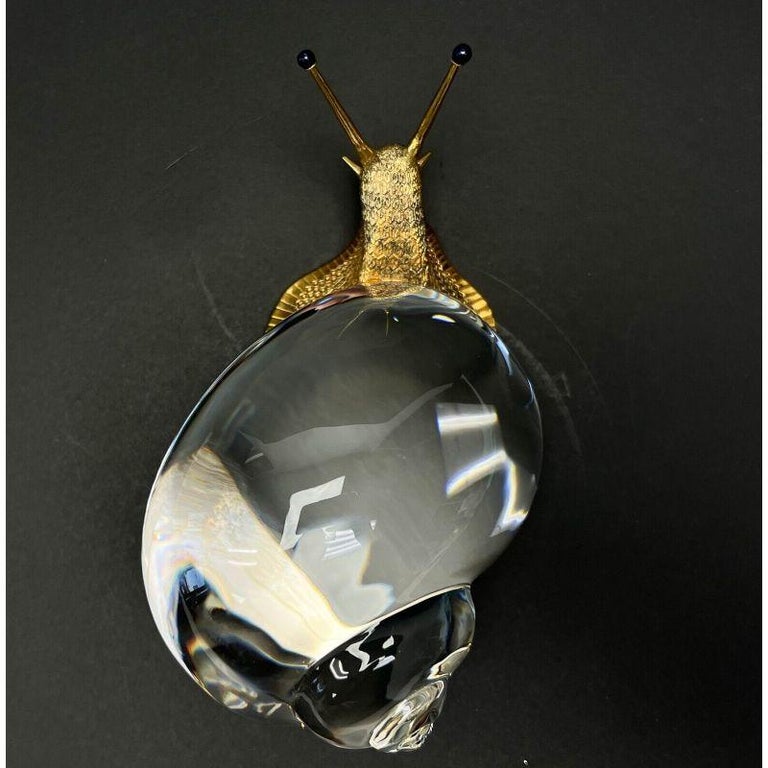 Steuben Art Glass and Vermeil Sterling Silver Snail Sculpture by Paul ...