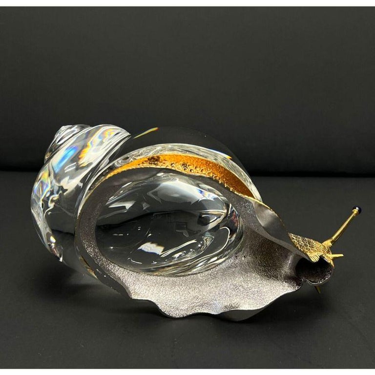 Steuben Art Glass and Vermeil Sterling Silver Snail Sculpture by Paul ...