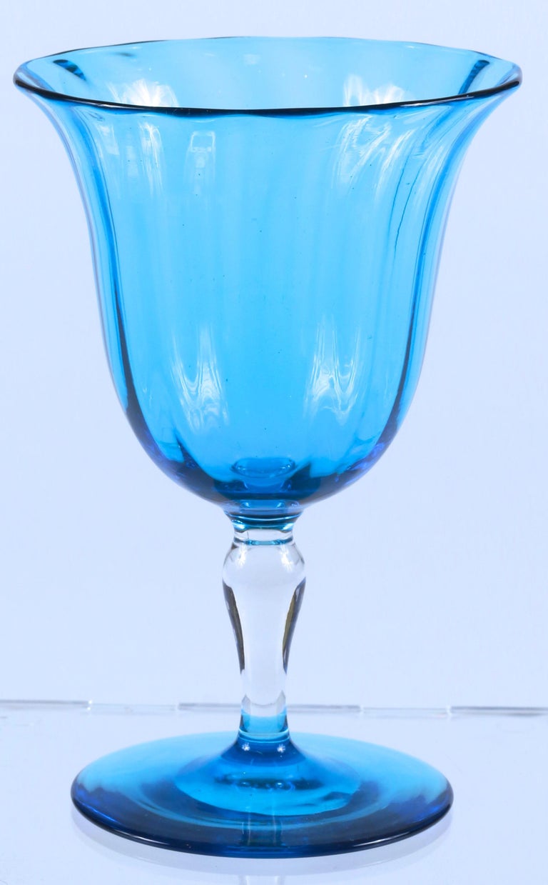 Steuben Blue Celeste Optic Rib Wine and Bowl Set For Sale at 1stDibs