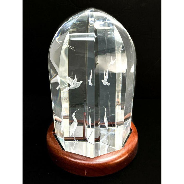 Steuben Engraved Glass Sculpture Bird Song by Peter Aldridge and Jane ...