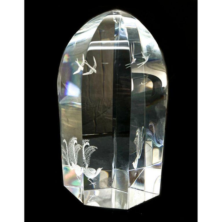 Steuben Engraved Glass Sculpture Bird Song by Peter Aldridge and Jane ...