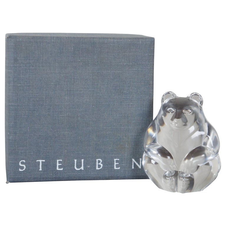 Steuben Glass Crystal Seated Bear Hand Cooler Paperweight Figurine with ...