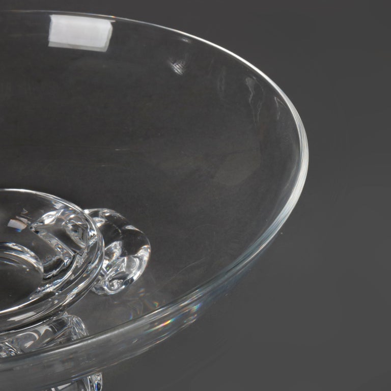 Steuben Glass Works Scroll Foot Crystal Low Center Bowl, Signed, circa ...