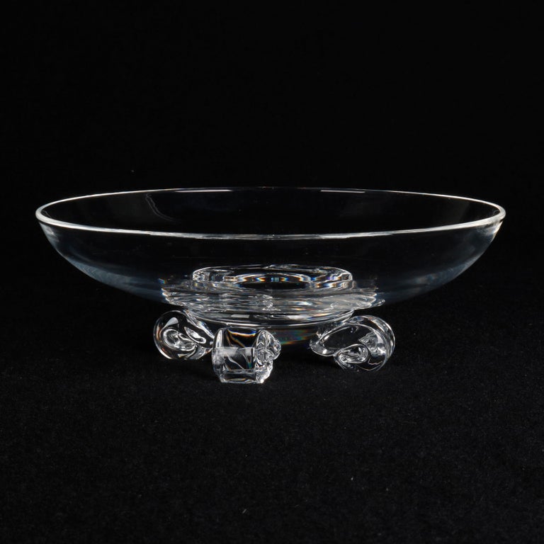 Steuben Glass Works Scroll Foot Crystal Low Center Bowl, Signed, circa ...