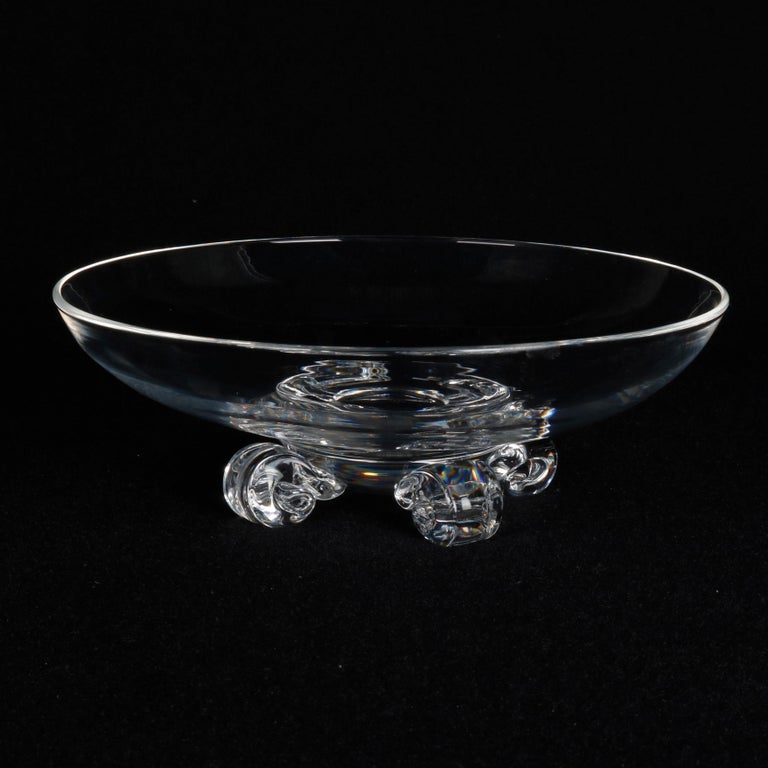 Steuben Glass Works Scroll Foot Crystal Low Center Bowl, Signed, circa ...