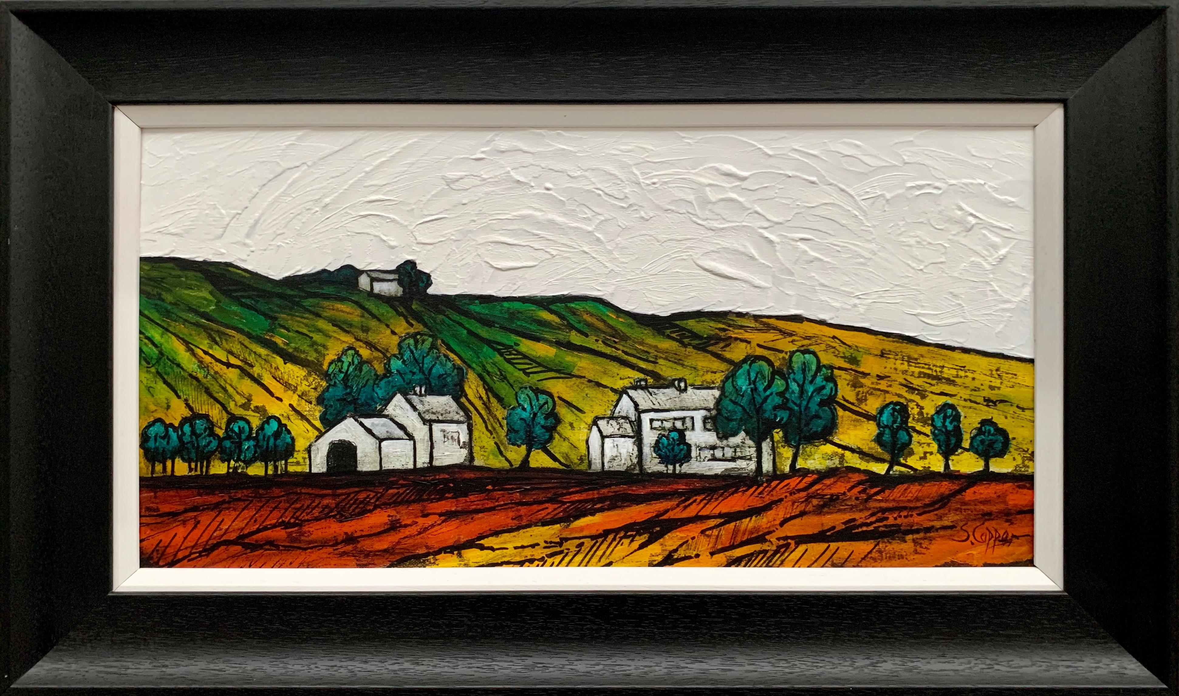 Steve Capper - Blue Red Orange Landscape Painting Cubist Fauvist ...