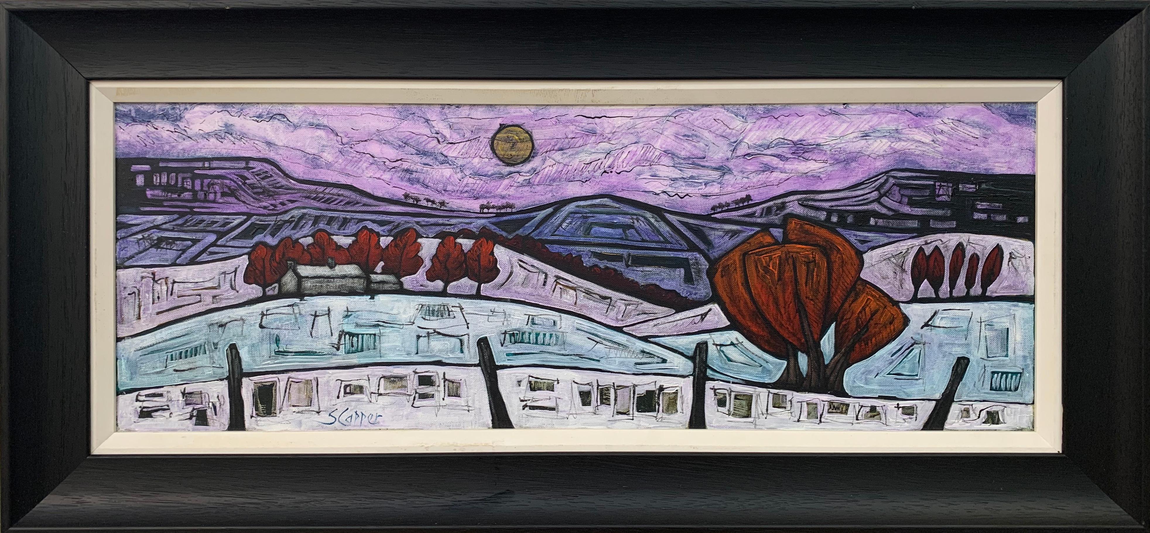 Steve Capper - Panoramic Abstract Landscape Painting Purple Sky and Red ...