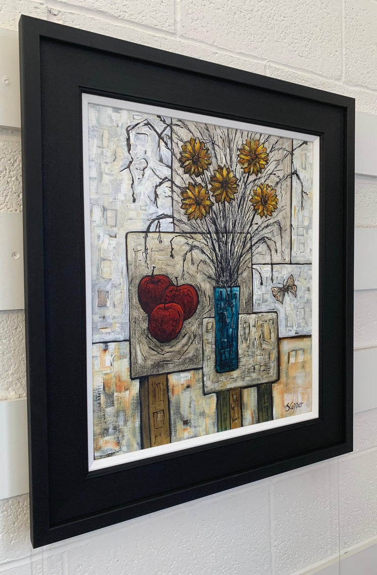 Steve Capper - Still Life Painting Blue Vase Flowers and Apples by ...